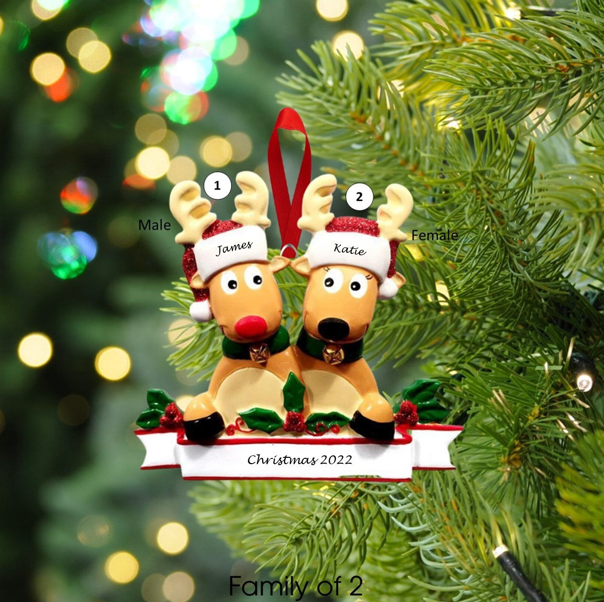 Reindeer Family Personalised Christmas Ornament